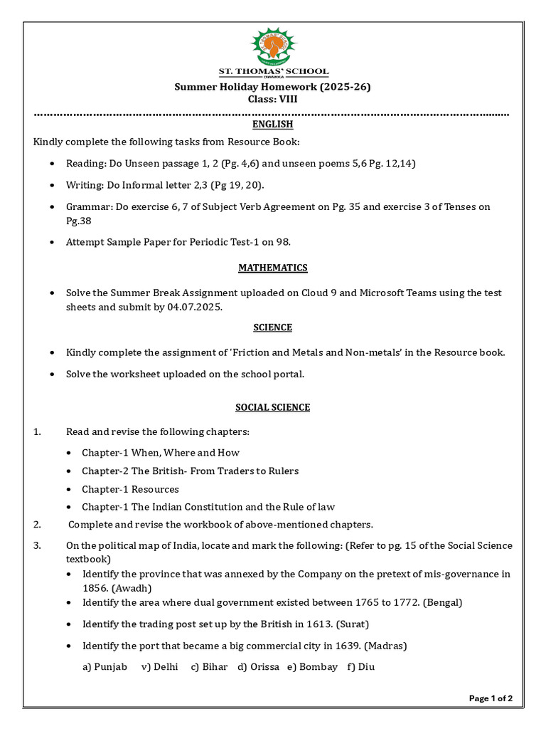 Holiday Homework (Class-8) | PDF | Grammar | Linguistics