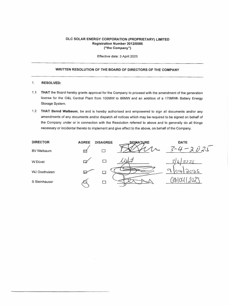 OLC Solar Energy Corp - 3 April 2025 Written Resolution To Approve ...