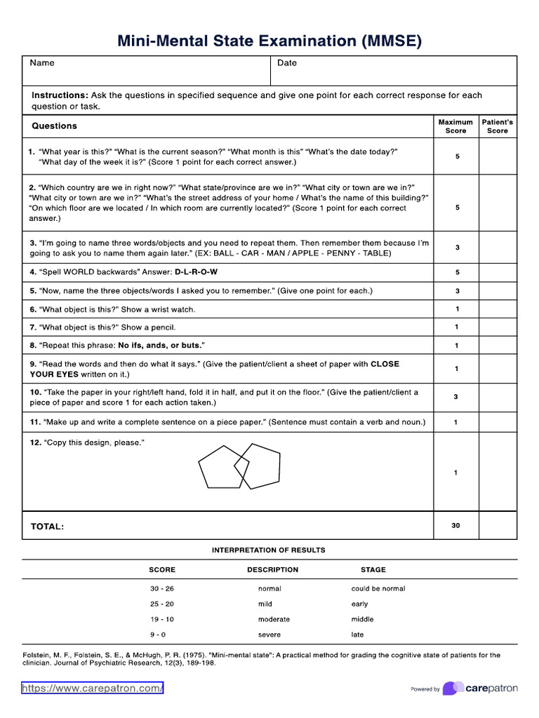 Mini Mental State Examination Mmse | PDF | Language Mechanics | Grammar