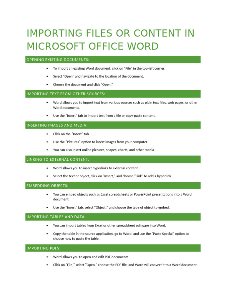 Importing Files or Content in Microsoft Office Word | PDF | Microsoft ...