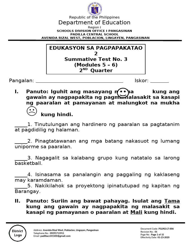 2ND Quarter Summative-Number 3 Modules 5-6 | PDF