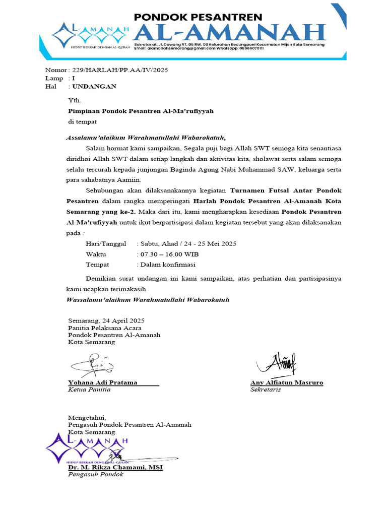 Undangan Futsal Pondok Pesantren Al-Ma'rufiyyah | PDF