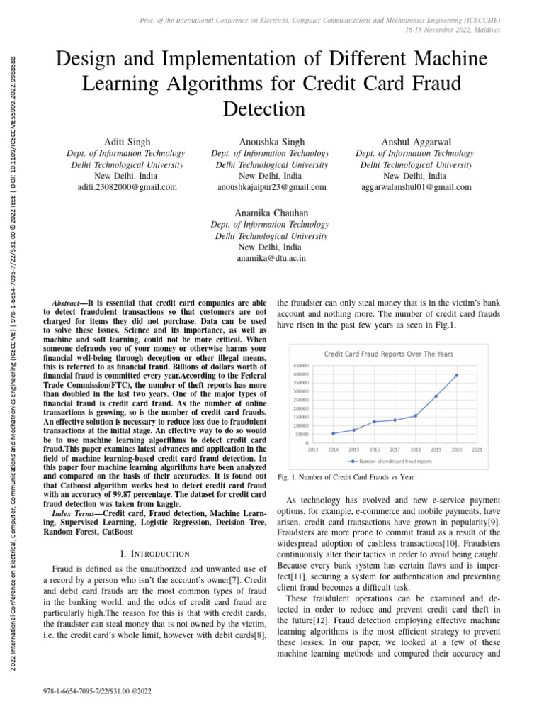 Design and Implementation of Different Machine Learning Algorithms for Credit Card Fraud ...