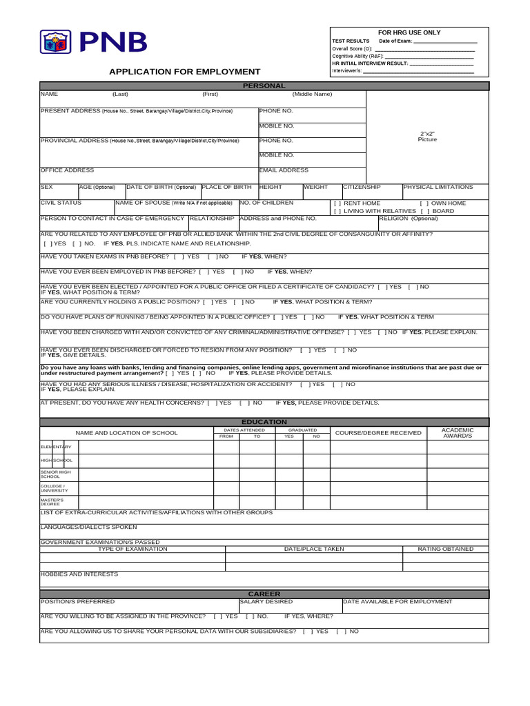 PNB Application Form | PDF | Loans