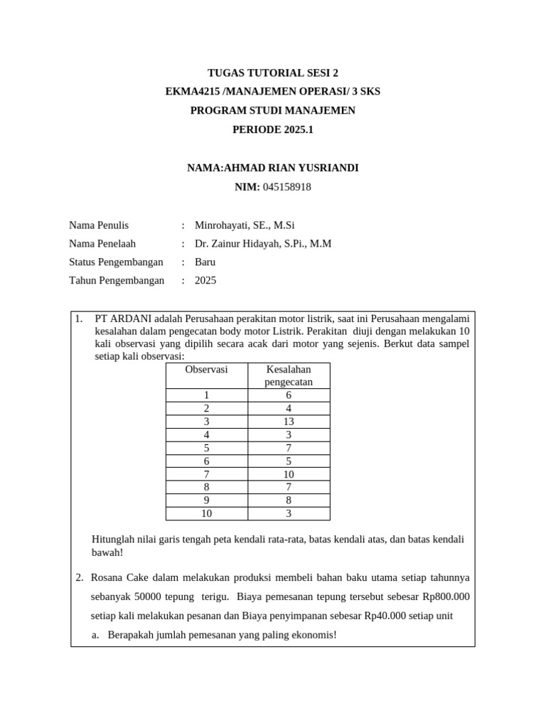 Tugas 2 Manajemen Operasi | PDF