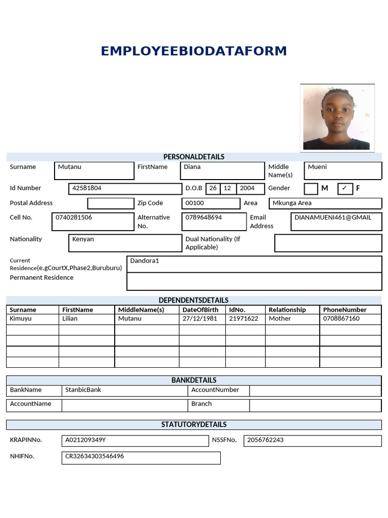 Employee Biodata Form | PDF