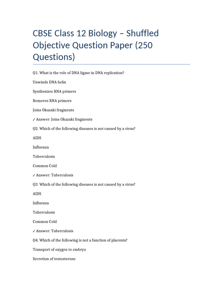 CBSE Class 12 Biology Shuffled Objective Questions1 | PDF | Primer ...