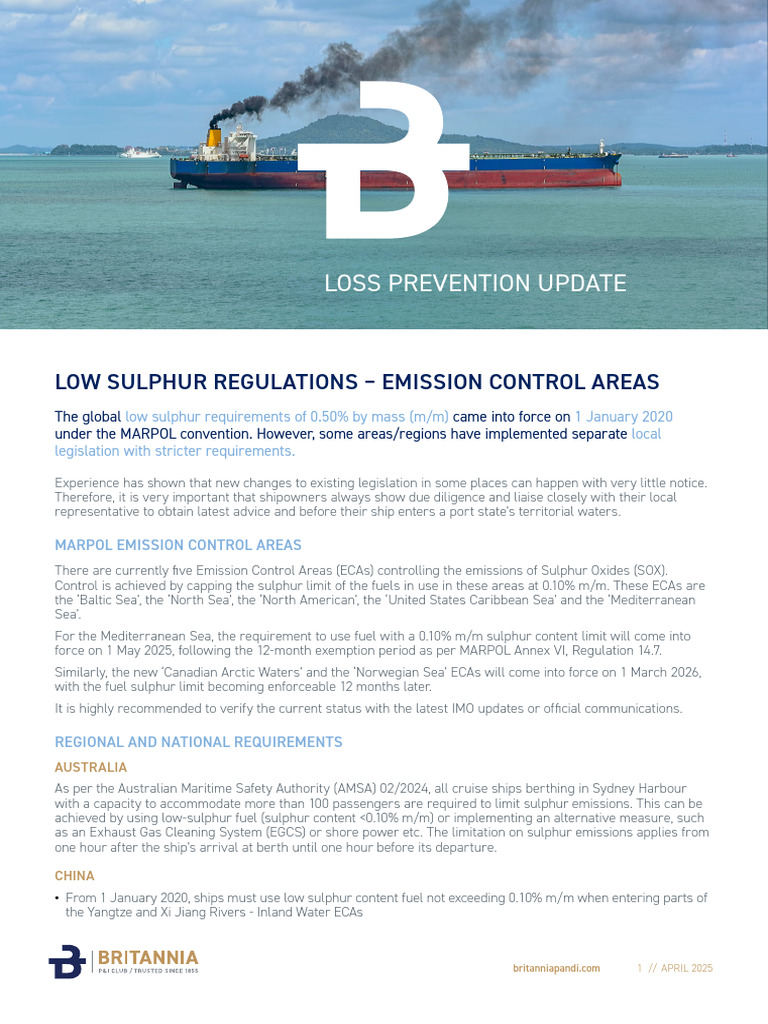 Low Sulphur Regulations - Emission Control Areas | PDF | Shipping ...
