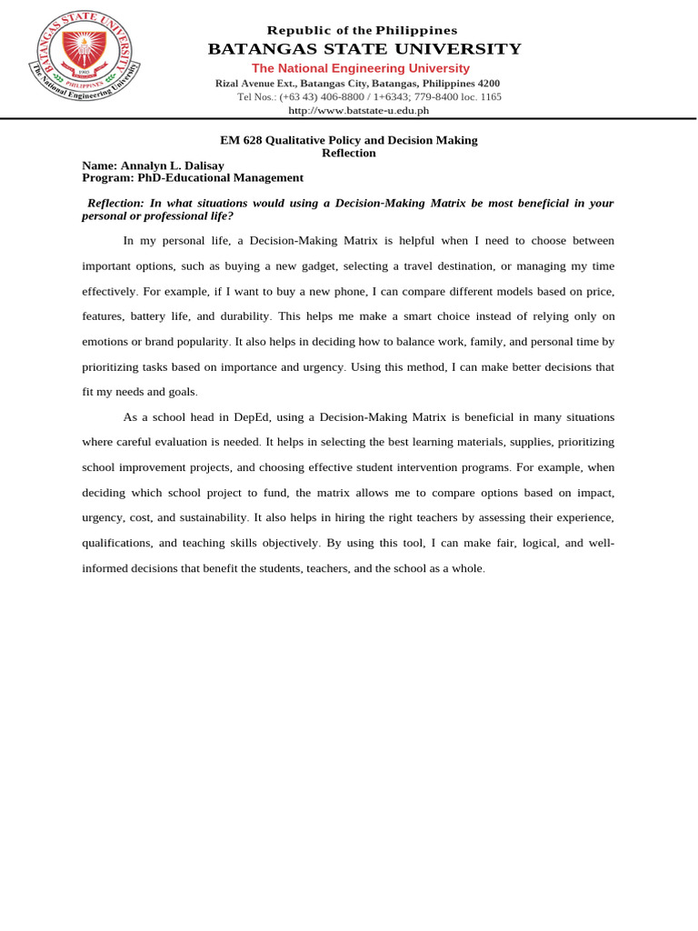 EM 628 Reflection | PDF