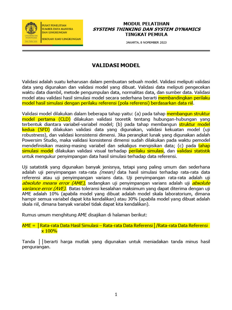 Modul - Validasi Model 2023_04_29 (1) | PDF