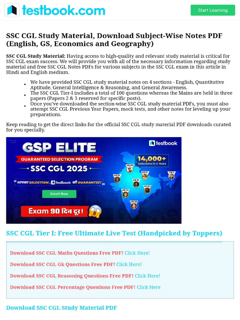 SSC CGL Study Material, Download Subject-Wise Notes PDF (English, GS ...