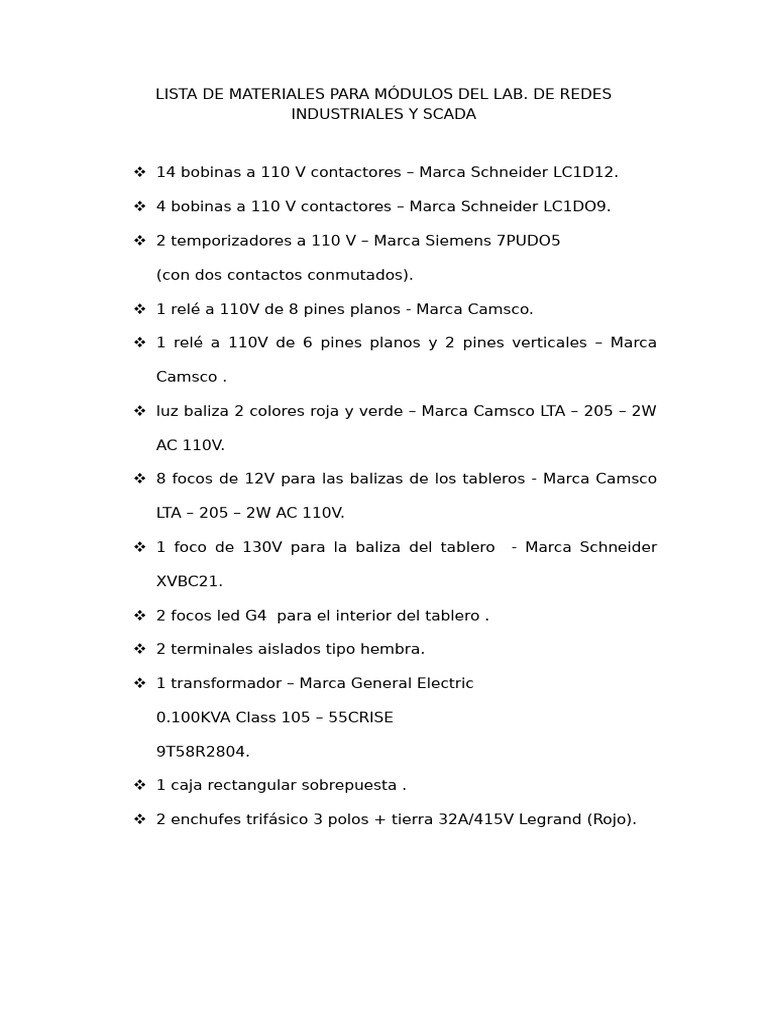 Lista de Materiales para Módulos Del Lab | PDF