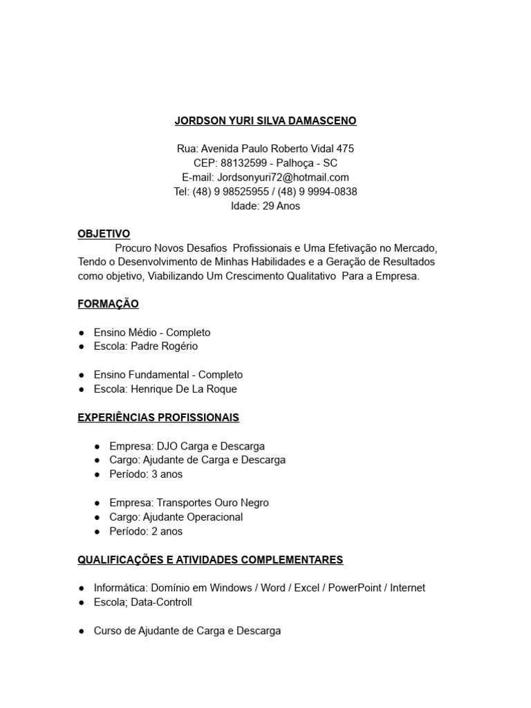 Curriculo Operacional | PDF