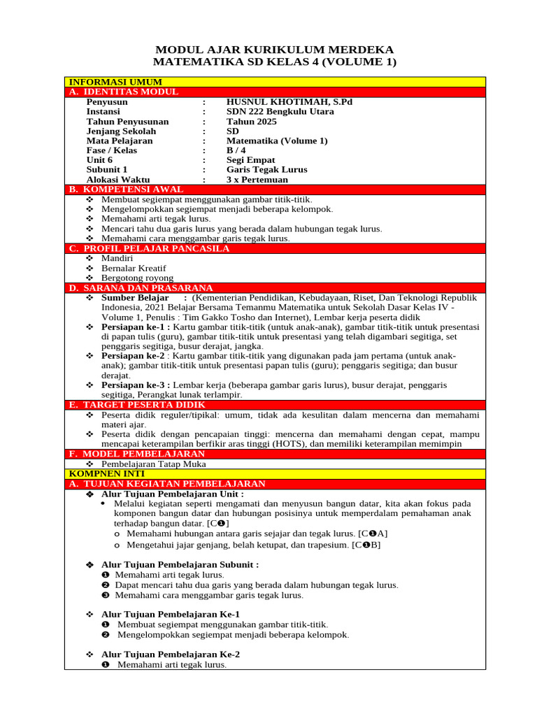 Modul Ajar MTK Unit 6 | PDF