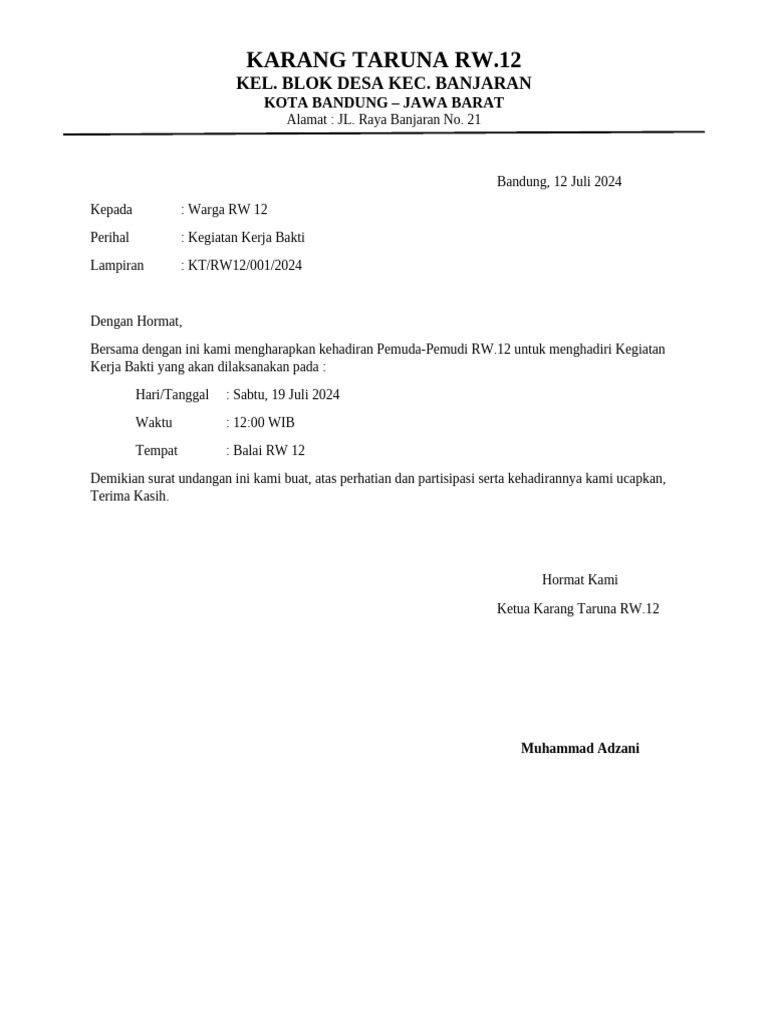 Surat Undangan Kerja Bakti | PDF