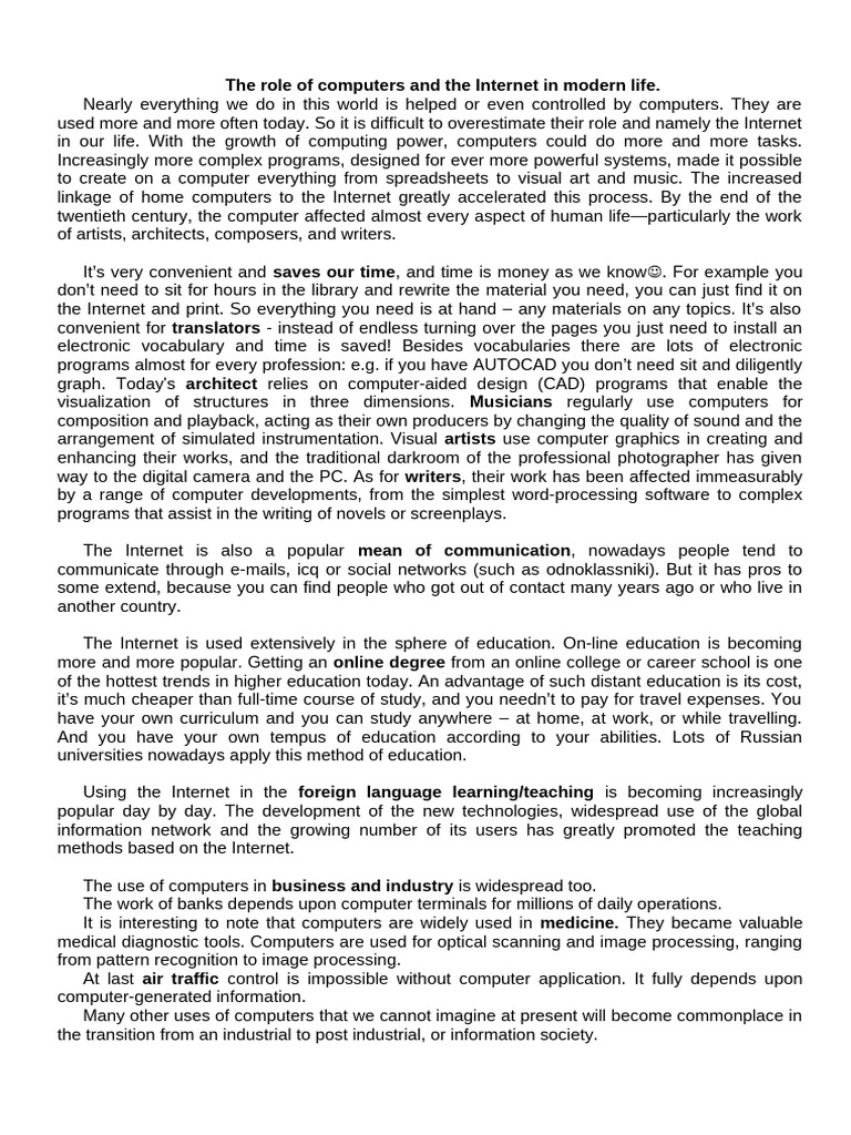 Impact of Computers and Internet Today | PDF | Internet | Computer ...