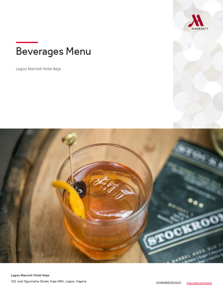 Lagos Marriott Ikeja Beverages Menu | PDF | Drink | Alcoholic Drinks