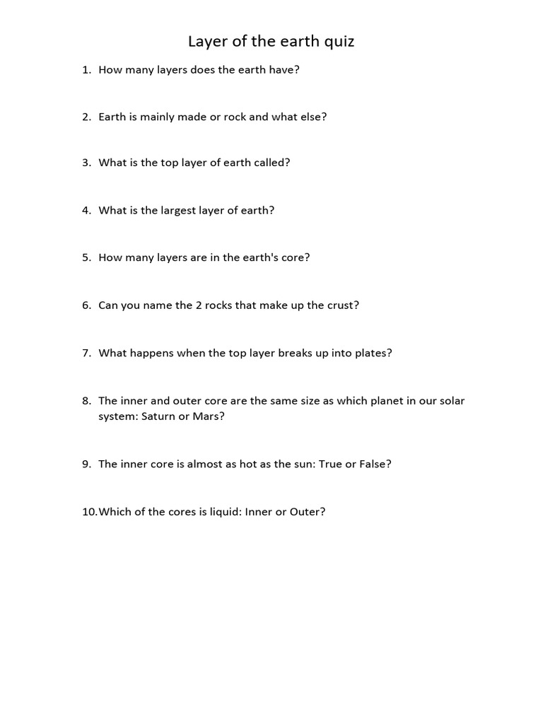 Layers of the Earth Quiz N | PDF