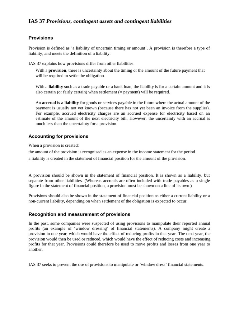 Ias 37 Provisions, Contingent Asset and Liabilities | PDF | Accrual ...