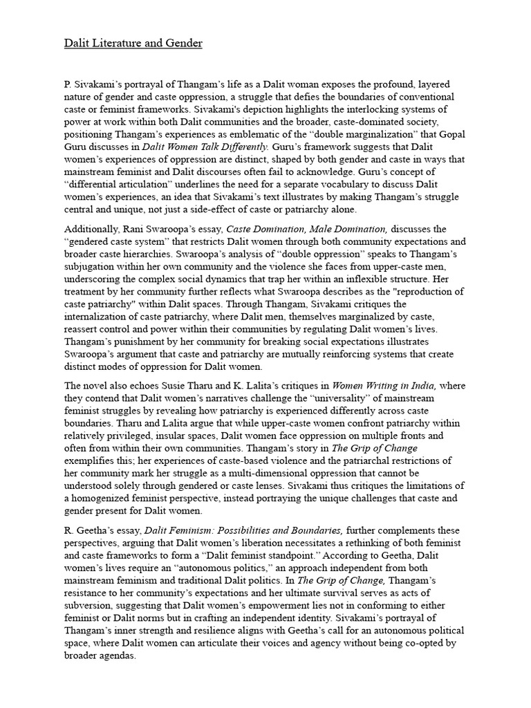 Dalit Literature and Gender | PDF | Feminism | Gender Studies