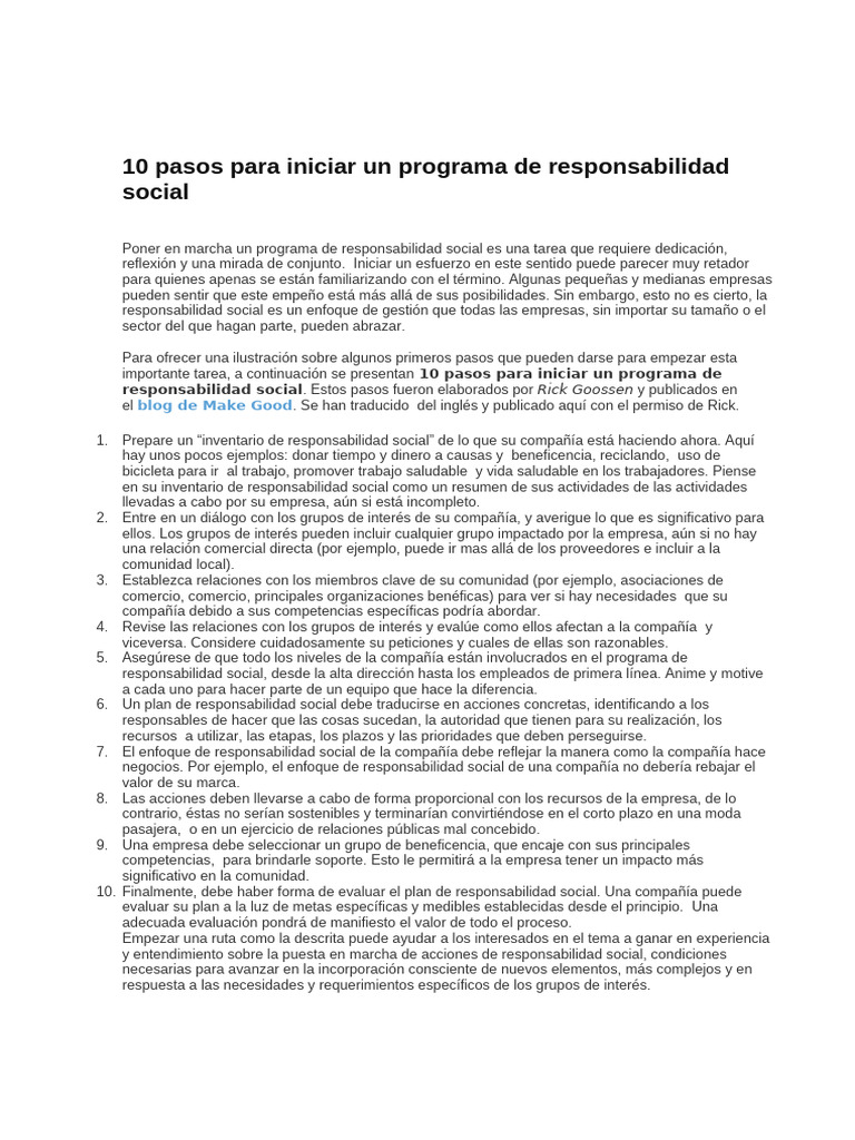 10 pasos para un programa de RSE | PDF