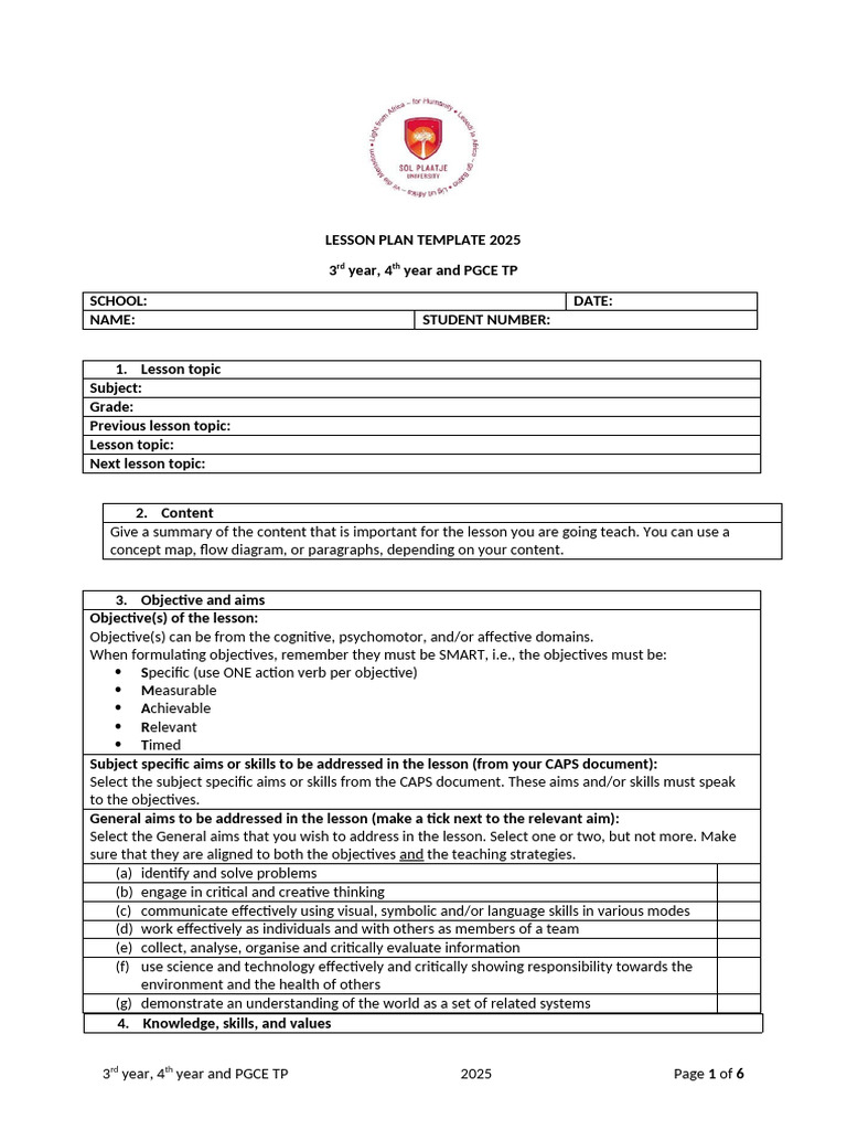 2025 Lesson Plan Template for Teachers | PDF | Learning | Lesson Plan