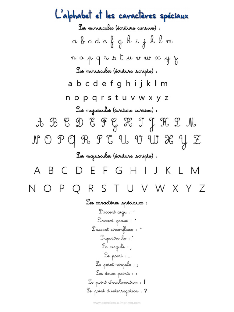 Exercices A Imprimer - Com Lalphabet Et Les Caracteres Speciaux | PDF