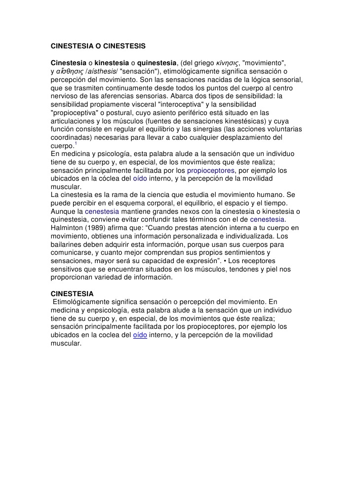 Cinestesia o Cinestesis | PDF | Percepción | Evaluación neuropsicológica