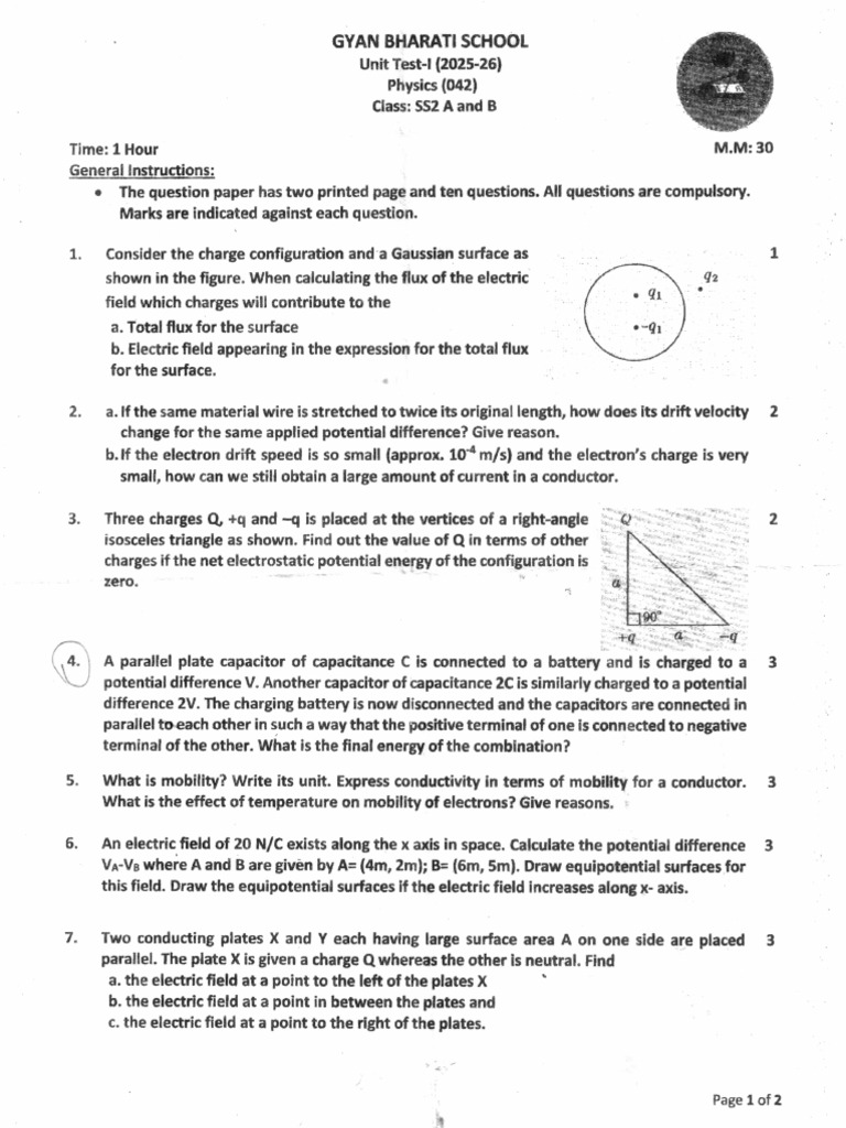 PHYSICS UT-1 Gyan Bharti School 2025 | PDF