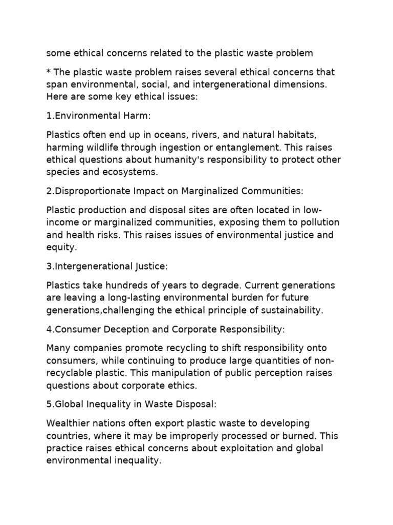 Ethical Issues in Plastic Waste Management | PDF | Sustainability ...