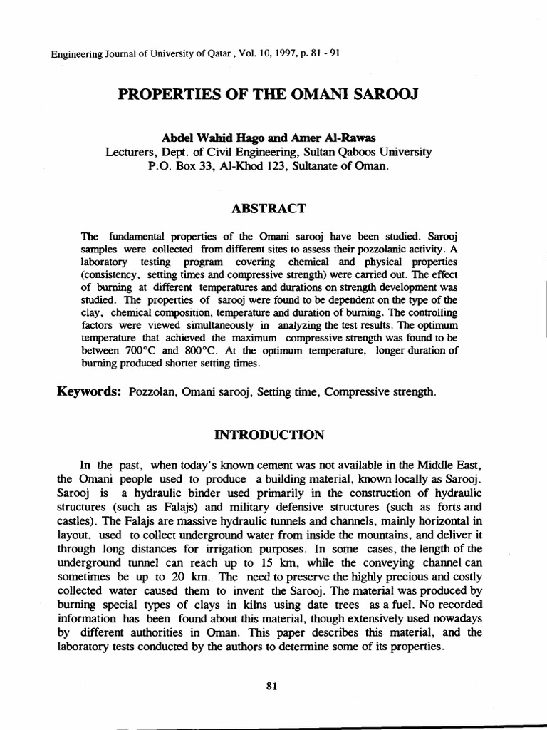 Properties of The Omani Sarooj 1ffbf2xmdv | PDF | Lime (Material) | Cement