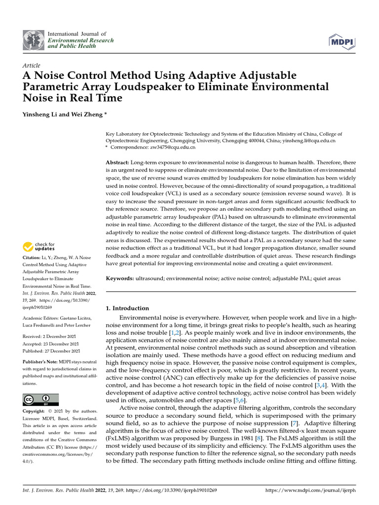 A Noise Control Method Using Adaptive Adjustable | PDF | Sound | Waves