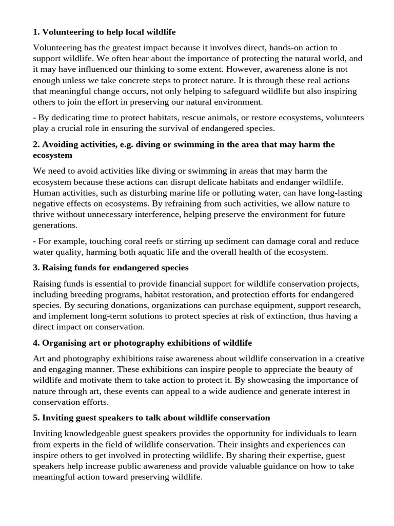 Effective Ways to Support Wildlife Conservation | PDF | Conservation ...