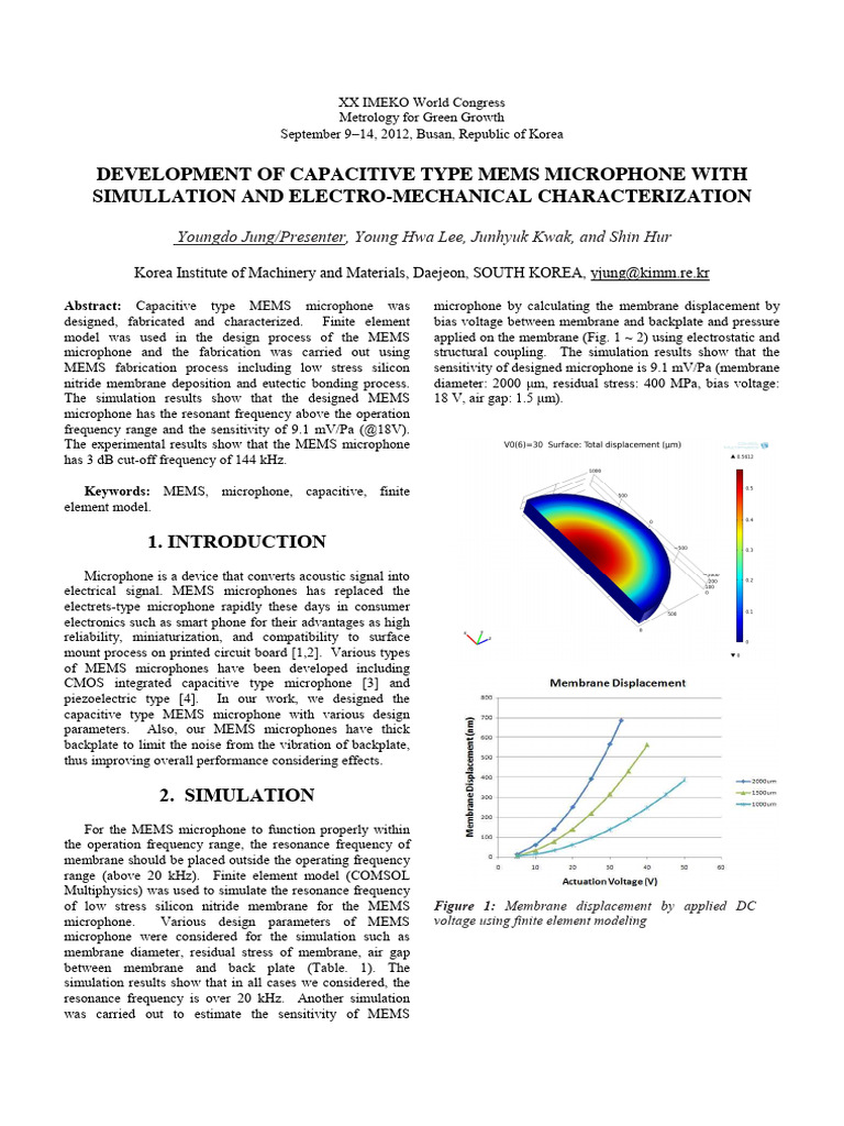 Development of Capacitive Type MEMS Microphone With Simulation and Electro-Mechanical ...