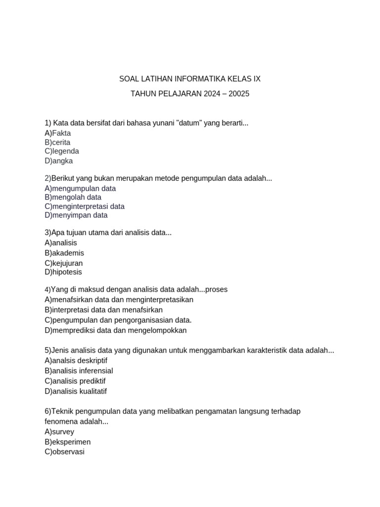 SOAL LATIHAN INFORMATIKA NEW KELAS IX | PDF