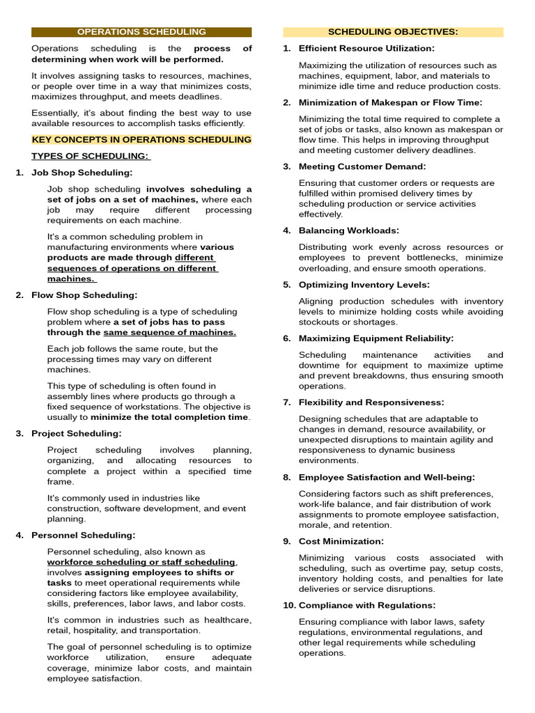 Operations Scheduling-Operations Management | PDF | Scheduling (Computing) | Supply Chain