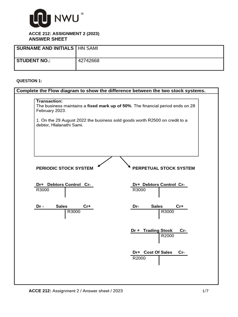 ACCE 212 SU 1 Assignment Answer Sheet | PDF | Debits And Credits | Learning