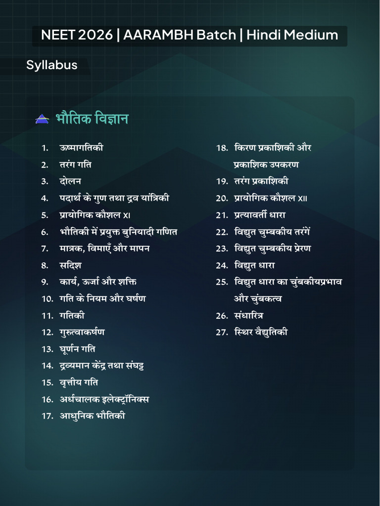 NEET 2026 Syllabus in Hindi Medium | PDF