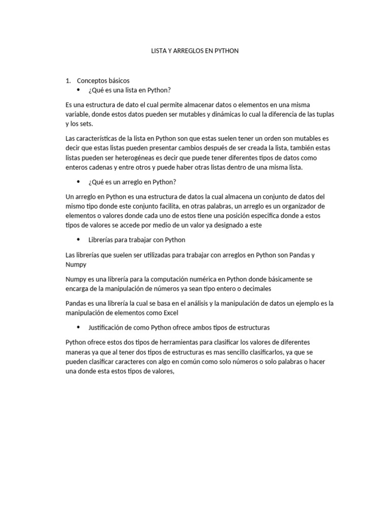 Lista y Arreglos en Python | PDF | Python (lenguaje de programación ...
