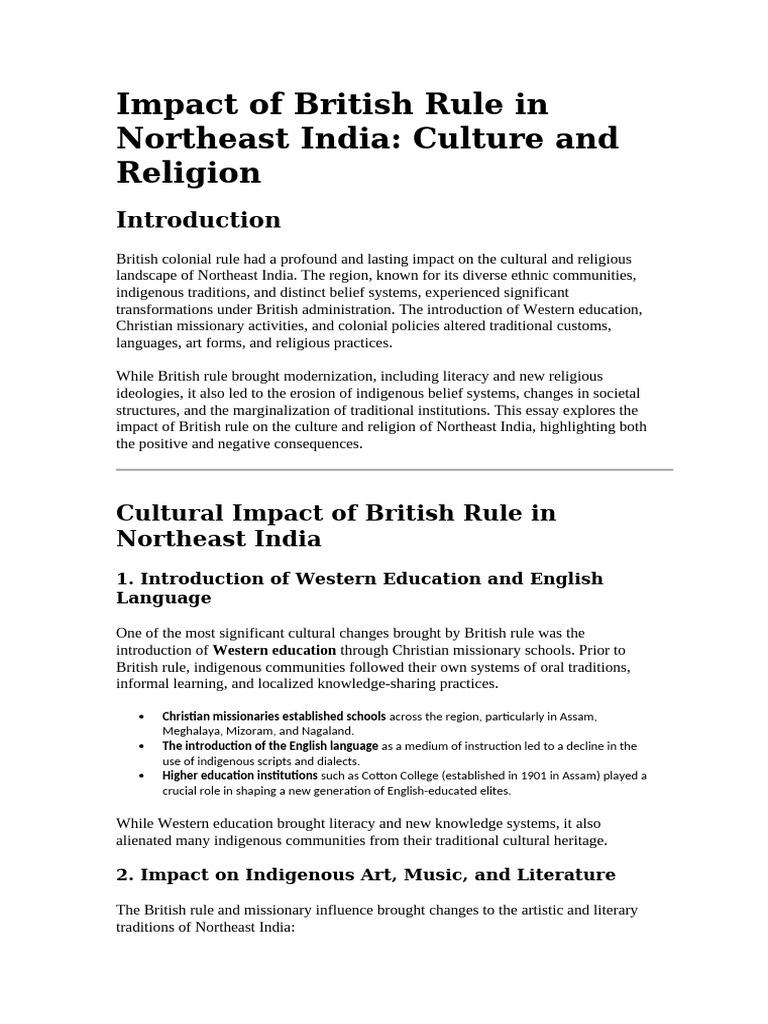 3 Impact of British Rule in Northeast India Culture and Religion | PDF ...