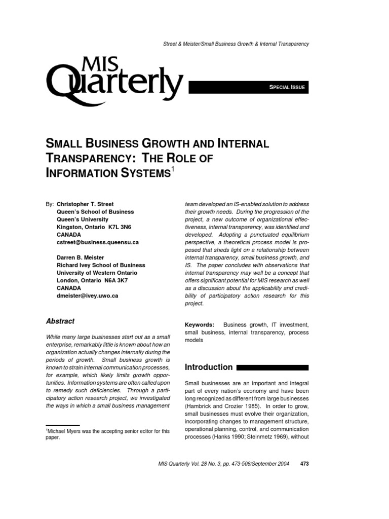 Small Business Growth and Internal Transparency The Role of Information ...