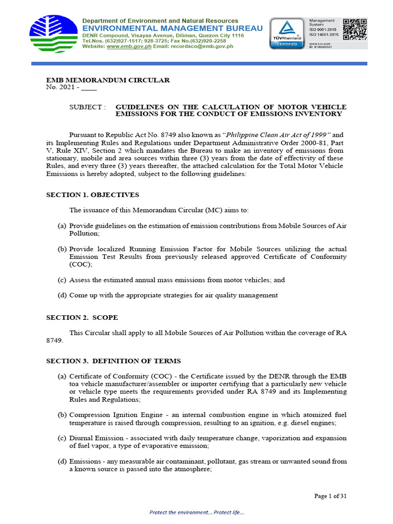 Draft MC Local Emission Factor Mobile | PDF | Exhaust Gas | Engines