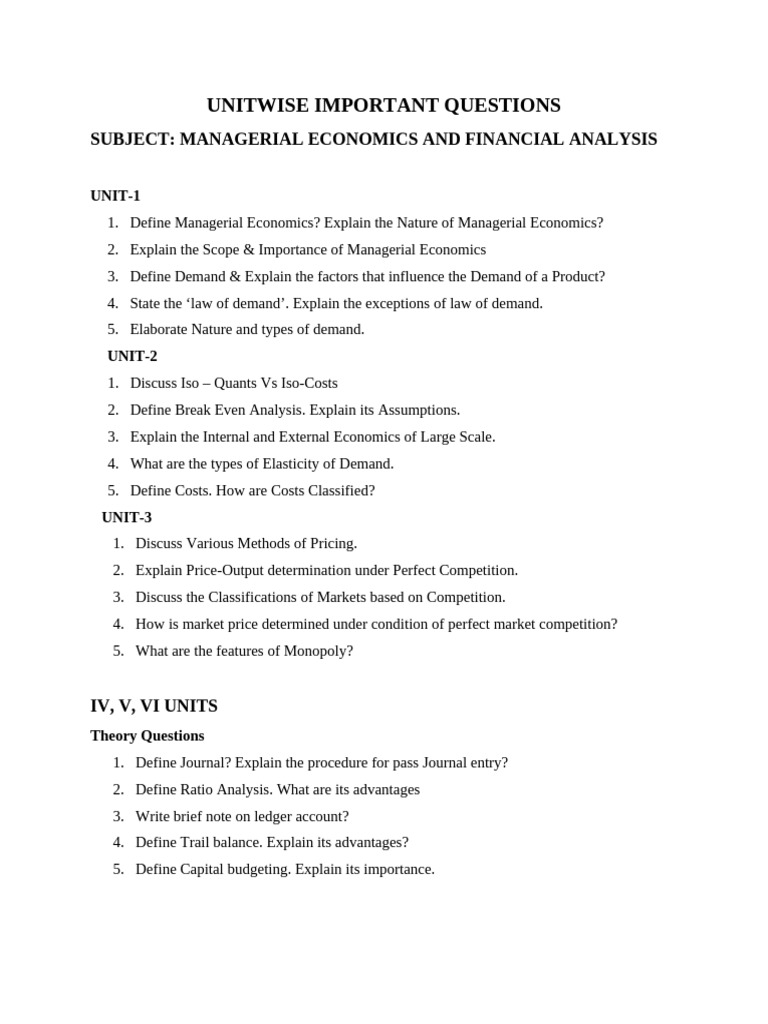 MEFA UNITWISE IMPORTANT QUESTIONS | PDF | Economics | Net Present Value
