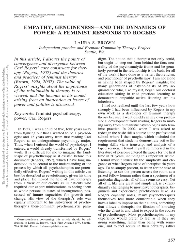 Empathy, Genuineness - and The Dynamics of Power - A Feminist Responds ...