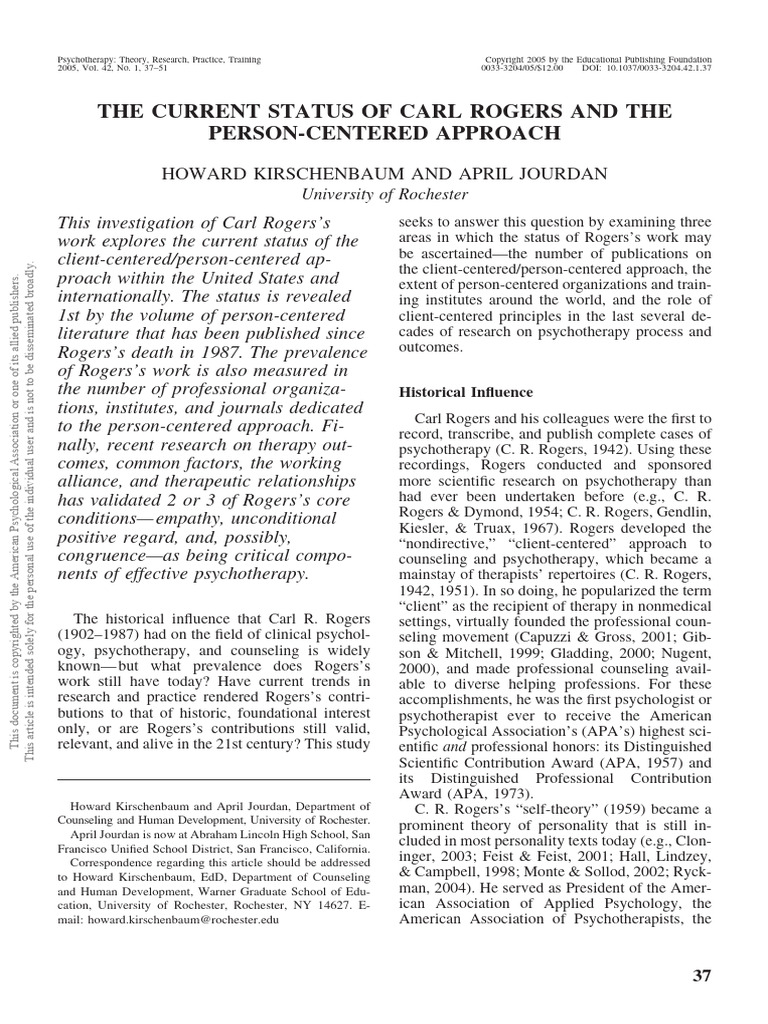 The Current Status of Carl Rogers and the Person-centered Approach ...
