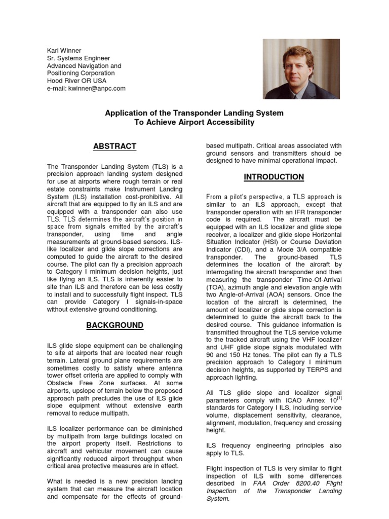 Application Of The Transponder Landing System To Achieve Airport