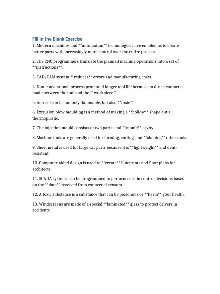Fill in The Blank Exercise | PDF