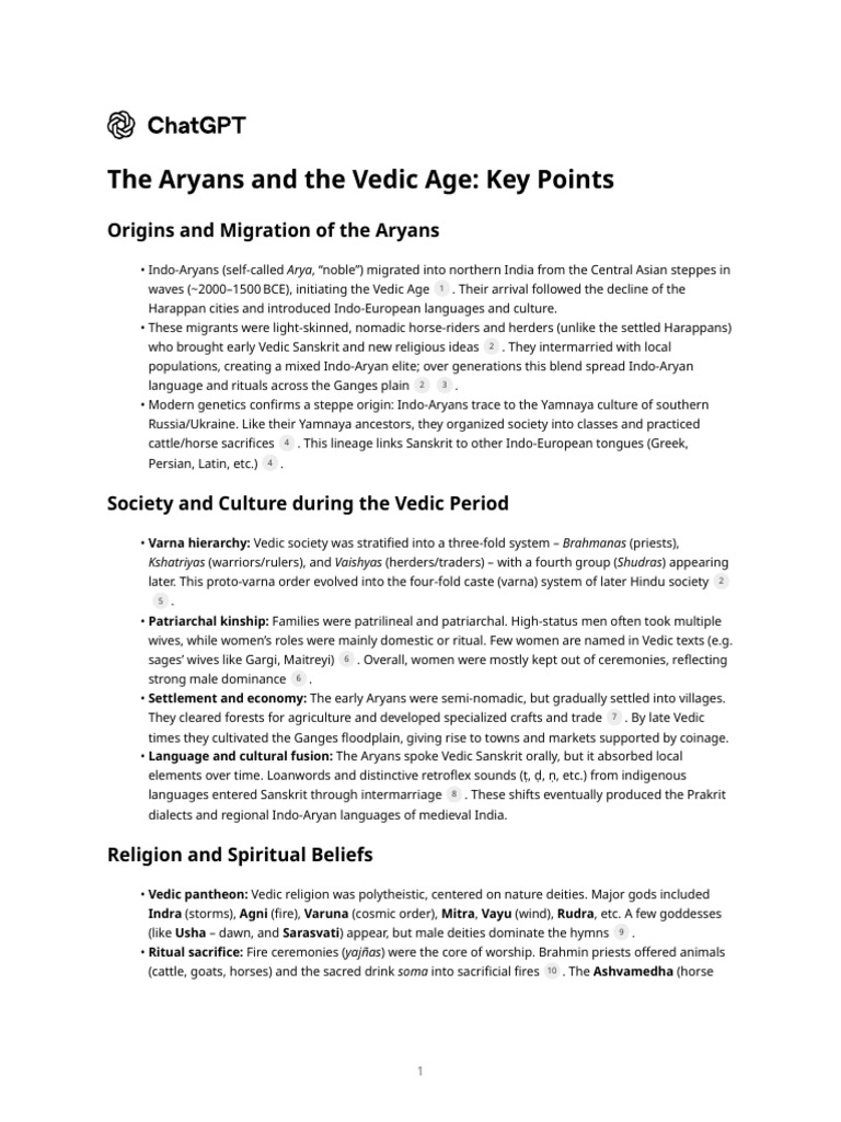 The Aryans and the Vedic Age_ Key Points | PDF | Vedas | Upanishads