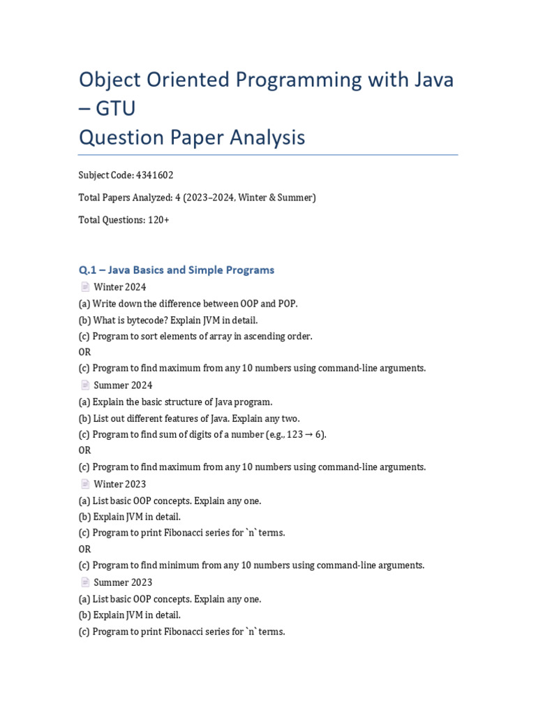 GTU Java 4341602 Question Paper Analysis | PDF | Programming | Constructor (Object Oriented ...