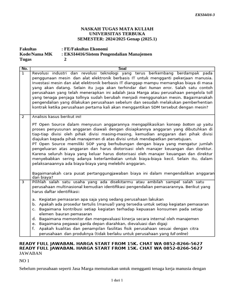 TMK 2 - Sistem Pengendalian Manajemen Eksi4416 | PDF
